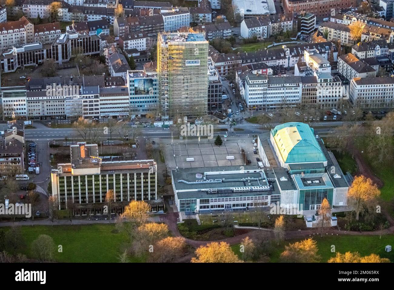 Aerial view, Philharmonie Essen at Huyssenallee as well as construction ...