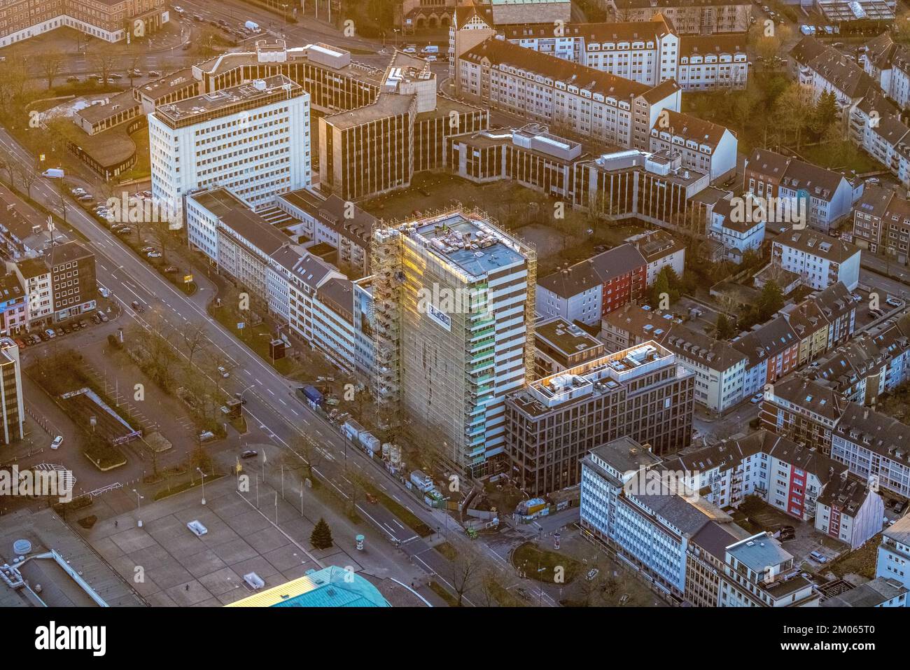 Aerial view, construction site new building complex with residential ...