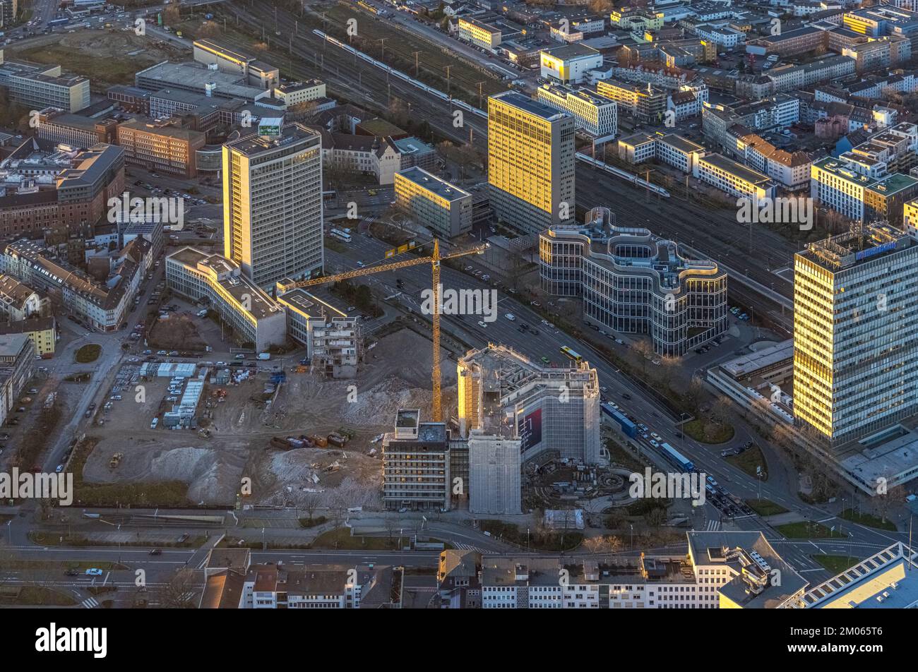 Aerial view, demolition Ypsilon building of RWE headquarters Essen in ...