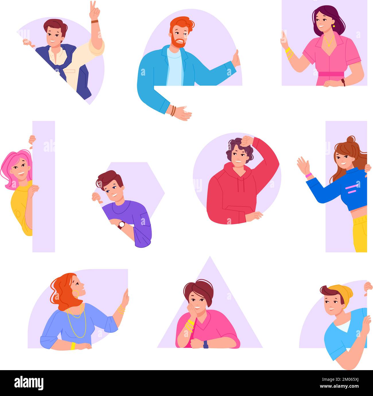 Peeping people. Curiosity person staring look hole window or wall, peek ...