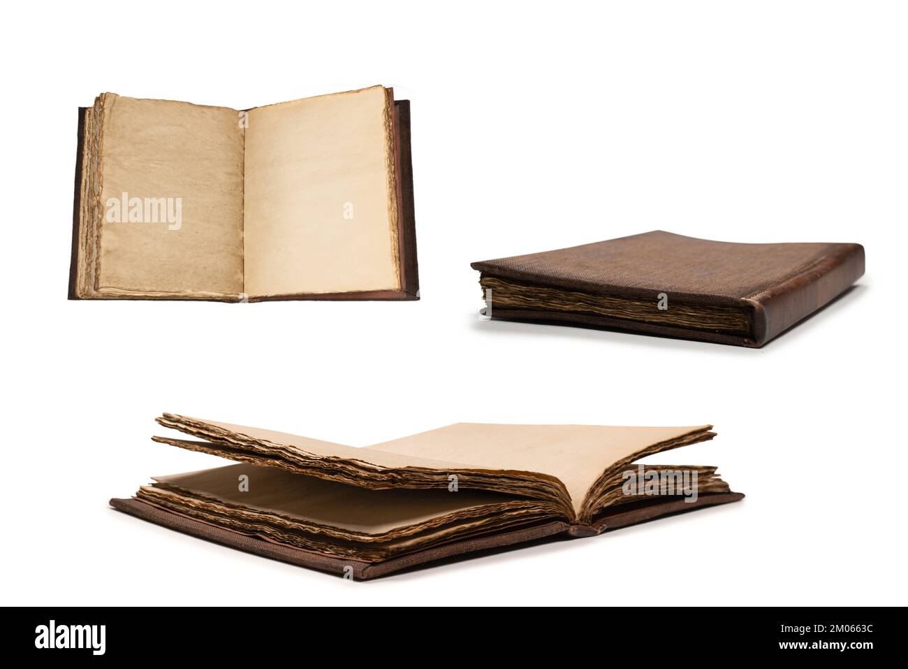 An open empty old notebook isolated on a white background. Copy space ...