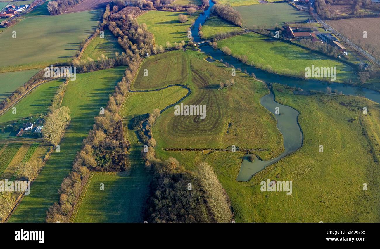 Aerial view, river Lippe meander and Lippe floodplain in district ...