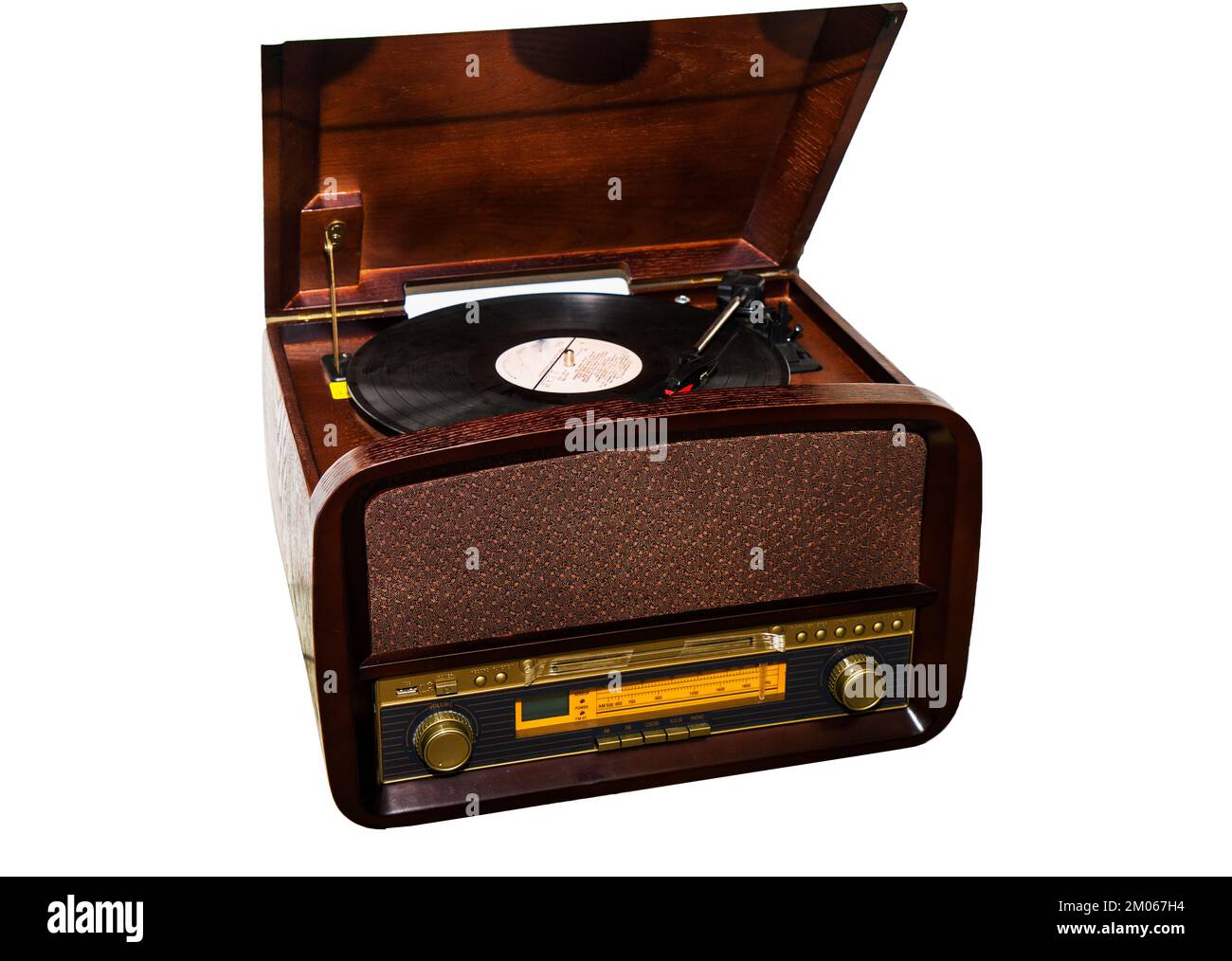 Old, vintage fashioned player, Open radiogramophone ,Isolated on white ...