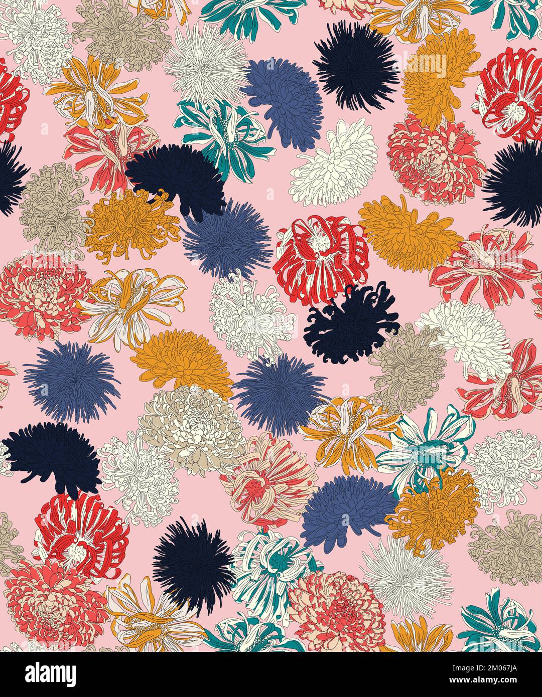 Seamless Abstract Colorful Hand Drawn Flowers Design, Ready for Textile ...