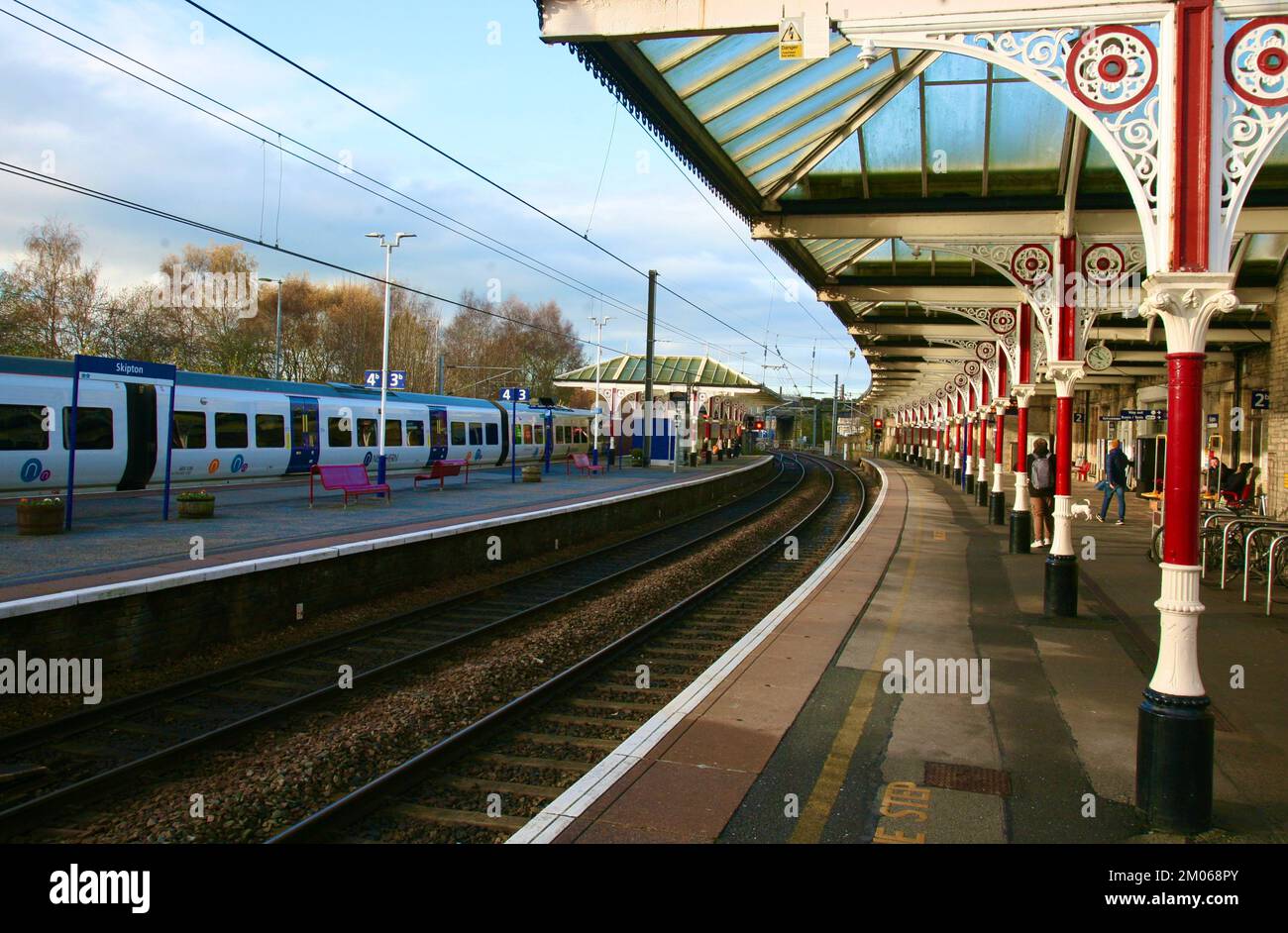 A view along the platform on a cold winters day, Skipton Railway ...