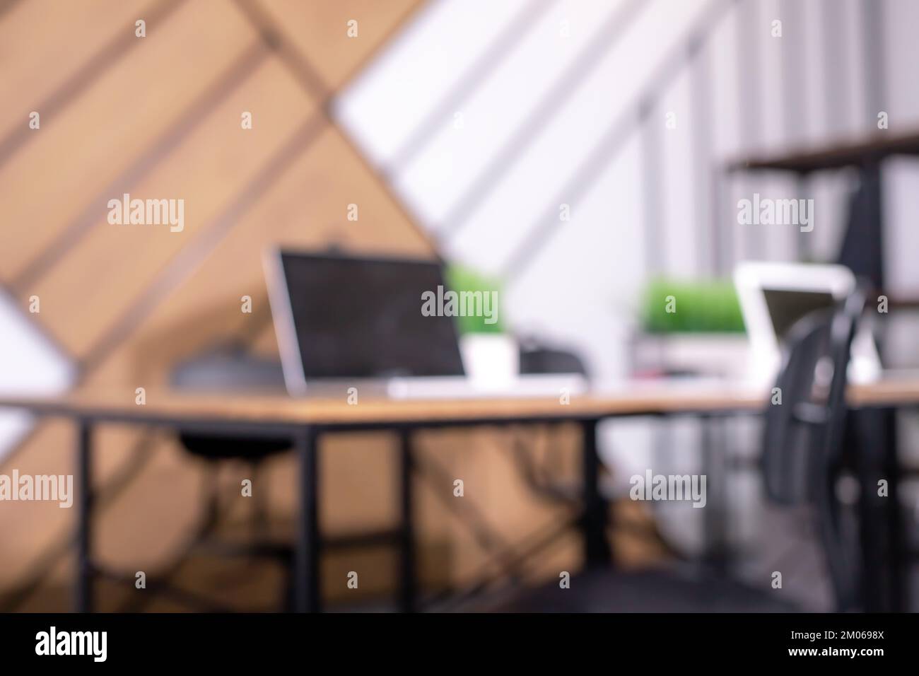 Blurred office background, modern workplace, work space interior ...