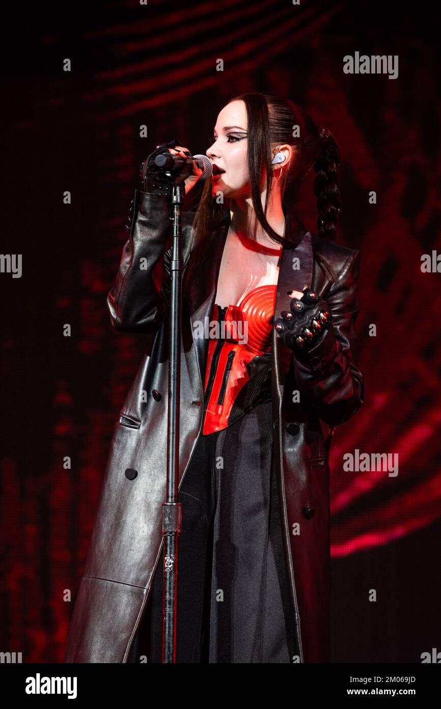 San Jose, USA. 03rd Dec, 2022. Dove Cameron performs during 99.7 Now's ...