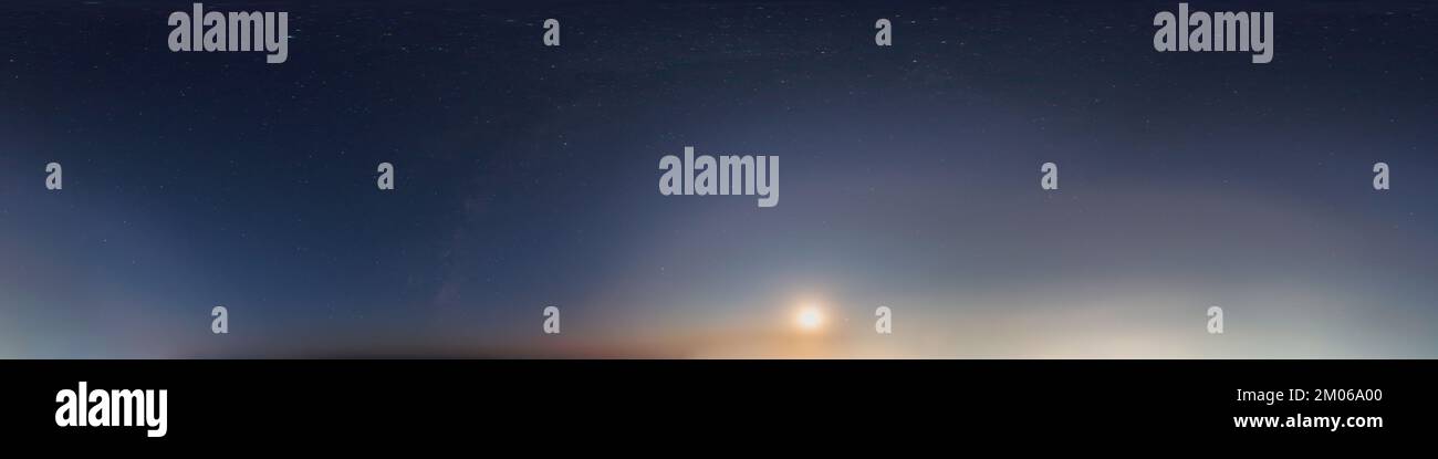 Arch of Milky Way above Full Moon in night sky. Seamless hdr spherical ...