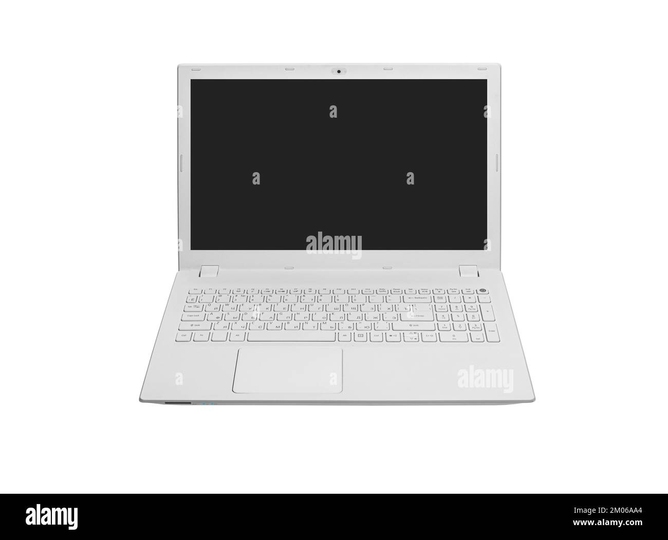 White modern laptop isolated on white background Stock Photo - Alamy