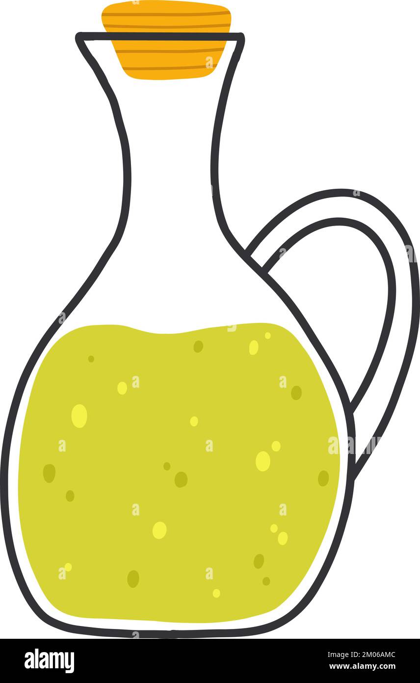 Bottle with olive oil in cartoon flat style. hand drawn vector ...