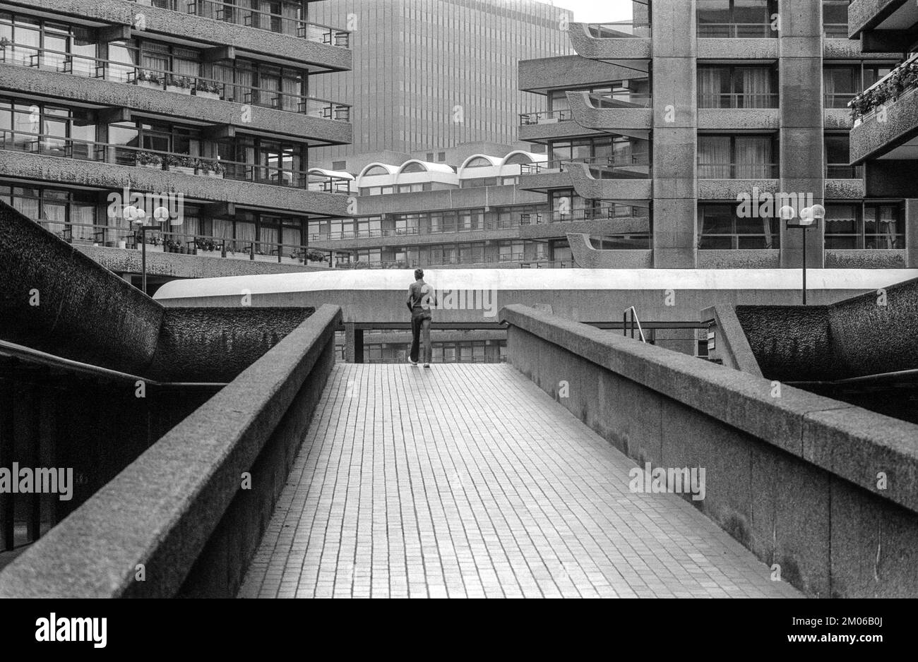 The concrete brutalist architecture of the Barbican Estate in the City ...