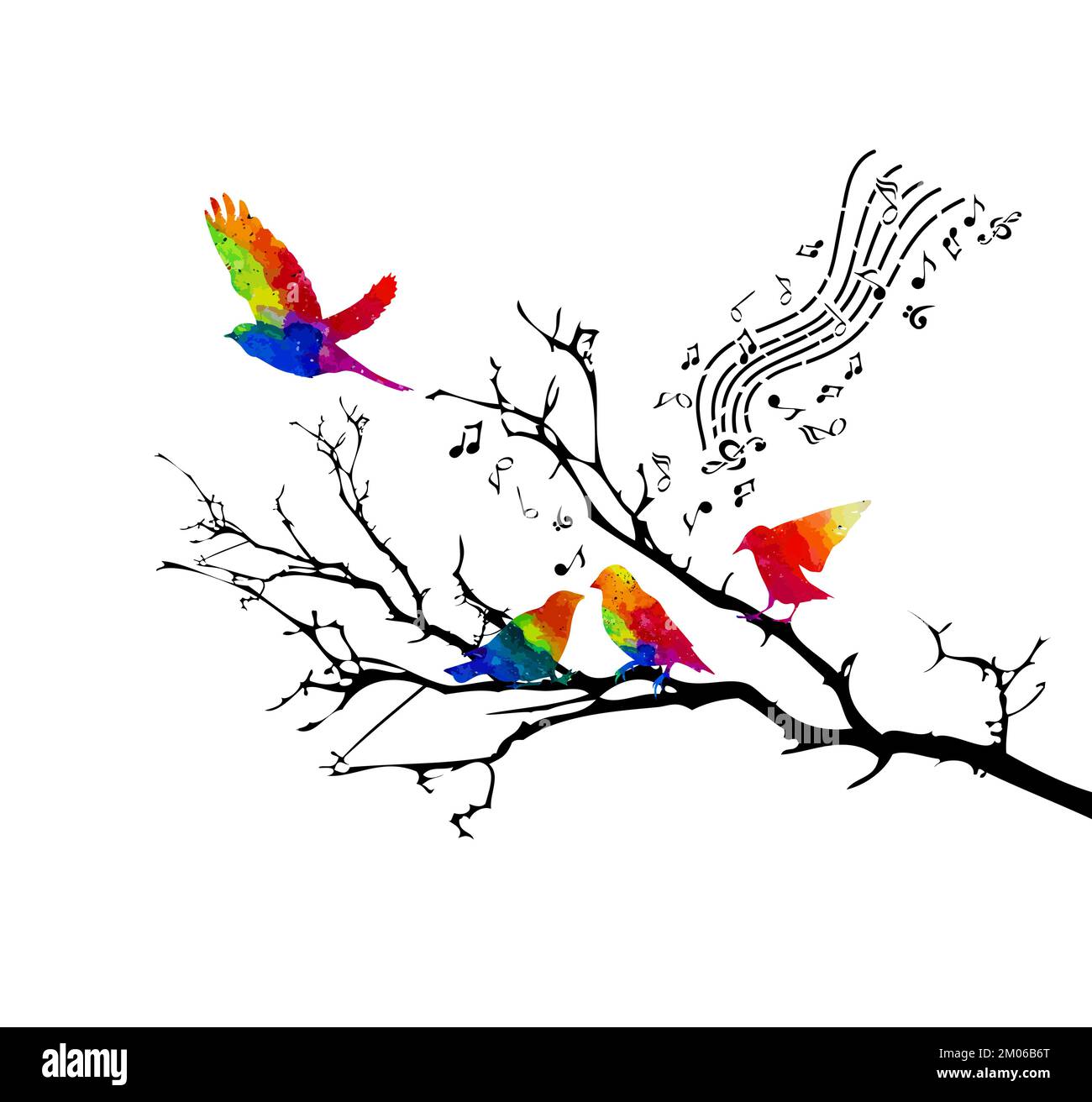 Colored birds on a branch sing songs. Vector illustration Stock Vector ...