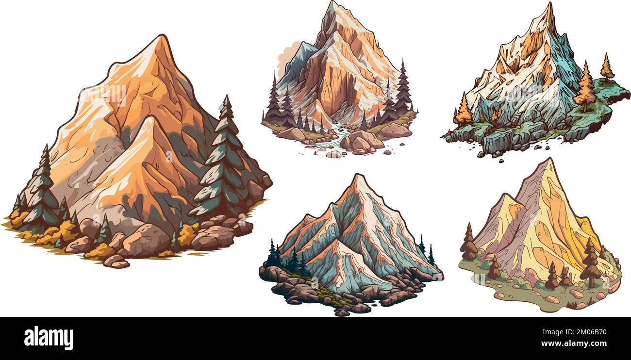 Vector cartoon mountains set, 2d game assets nature hills Stock Vector ...