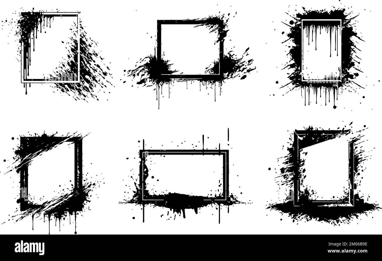 Set of vector grunge and paint splatter frames, logo elements templates ...