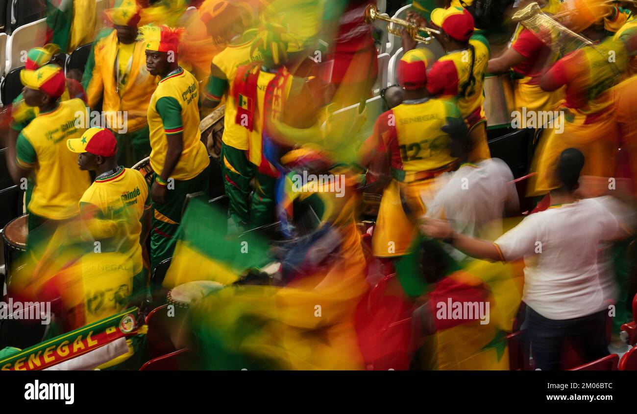 Al Khor, Qatar. 4th Dec, 2022. Fans of Senegal cheer prior to the Round ...