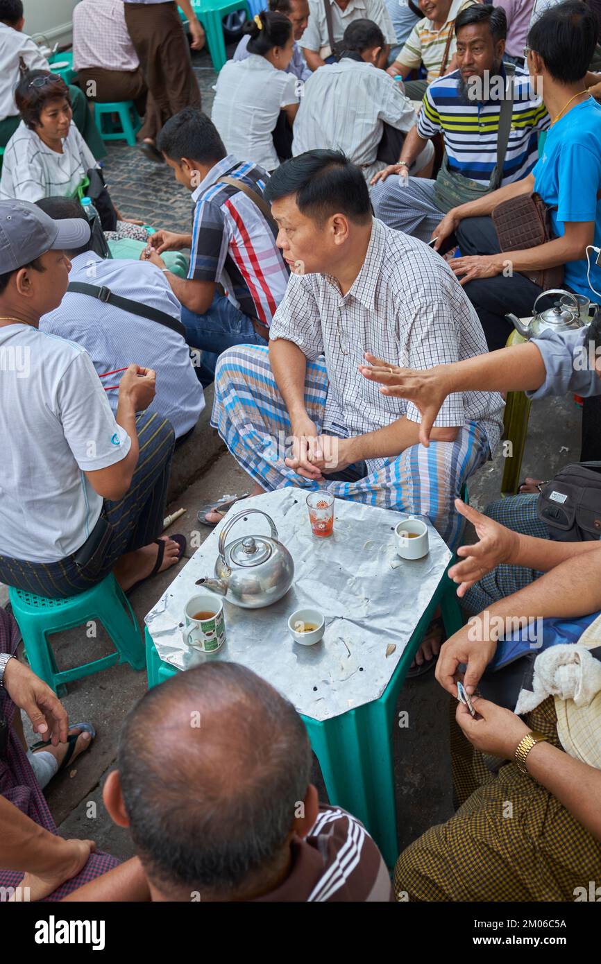 Customers in a Street Cafe in Yangon Myanmar Stock Photo - Alamy
