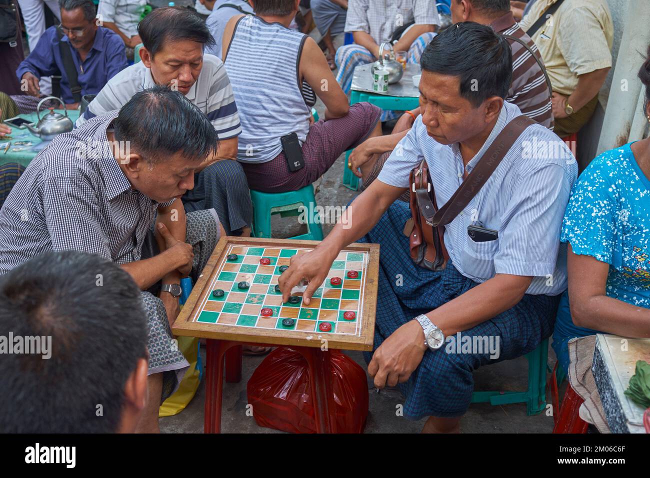 Customers in a Street Cafe in Yangon Myanmar Stock Photo - Alamy