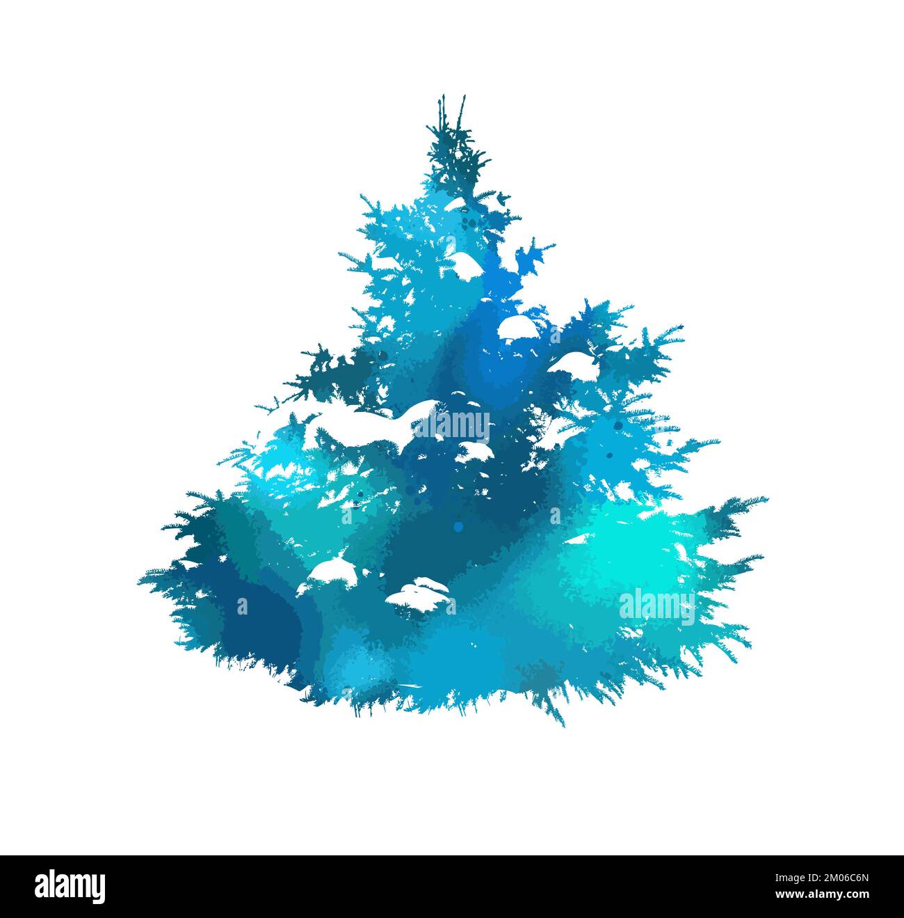 Blue watercolor Christmas tree snowy. Vector illustration Stock Vector ...