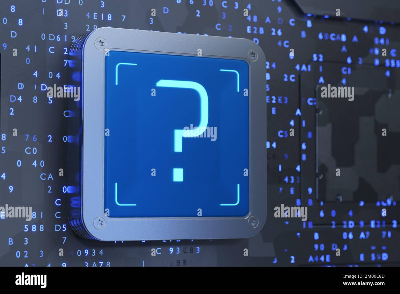 FAQ concept. Question mark on a holographic display. 3d render Stock ...