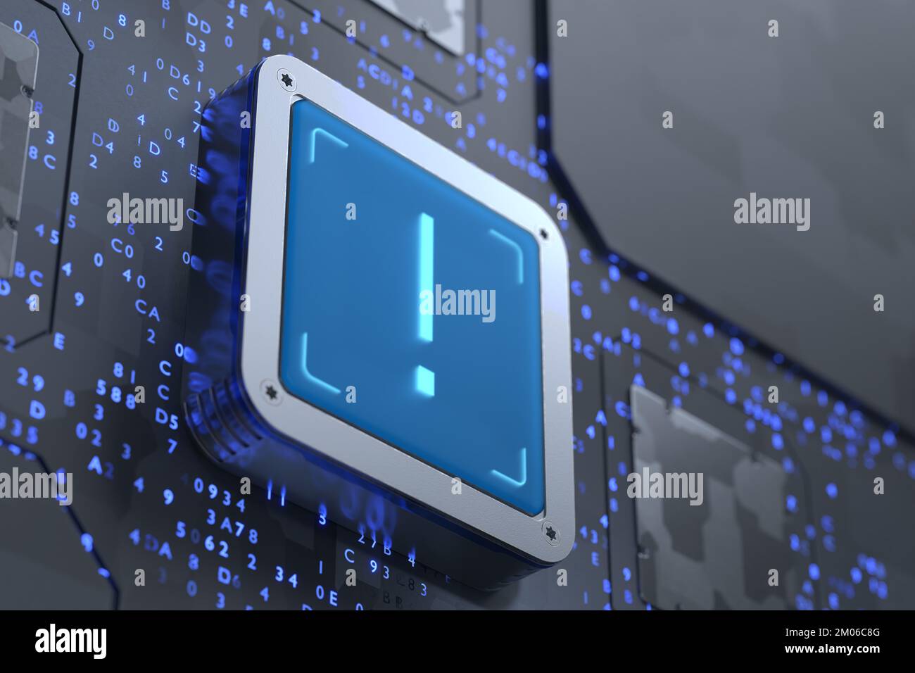 Malware. Attention inscription with exclamation mark. Danger symbol. Computer hacked error ...