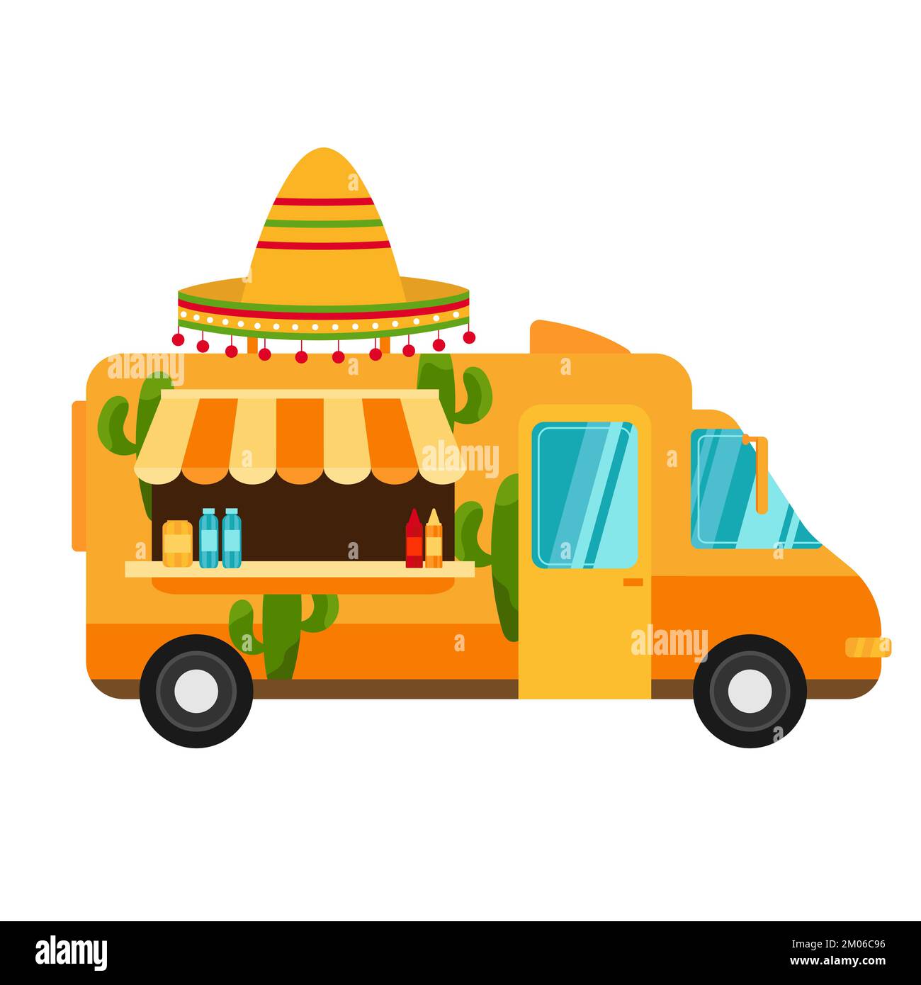 Flat design vector cartoon illustration food truck. Traditional Mexican ...