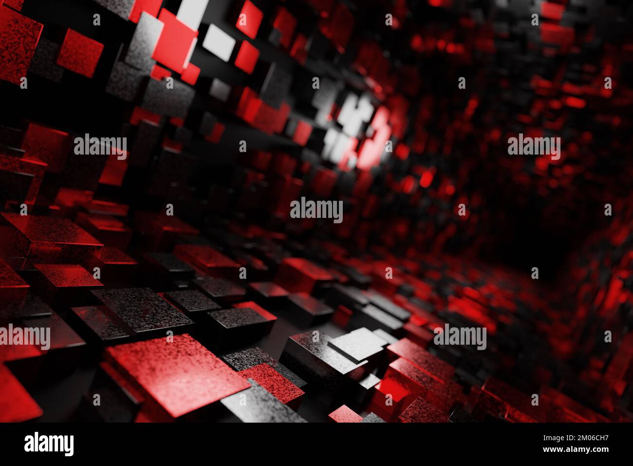 Abstract background of red and black cubes. Tunnel of red and black ...