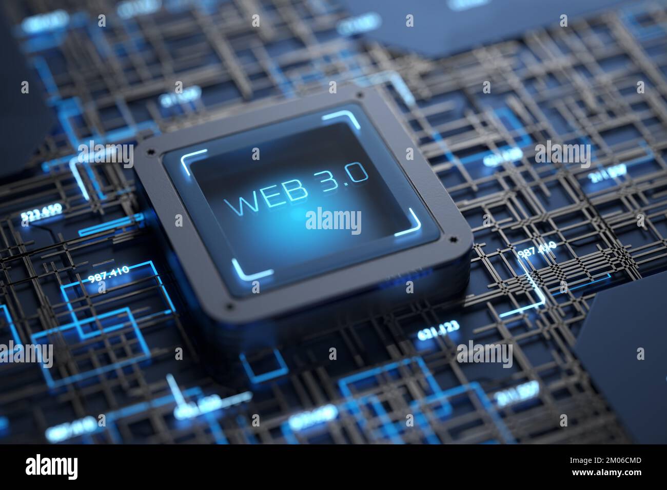 WEB 3.0 chip on a computer board. The concept of decentralized ...