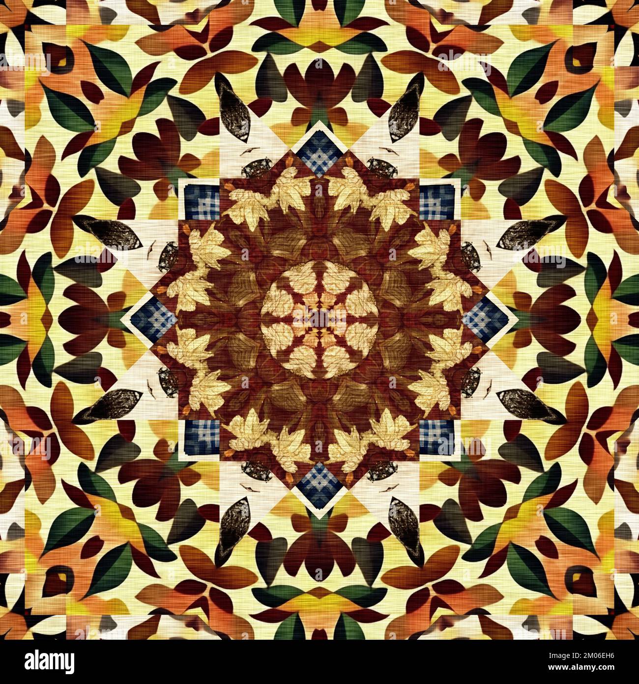 Autumn leaf quilt style vintage seamless pattern. Homely cottage core ...