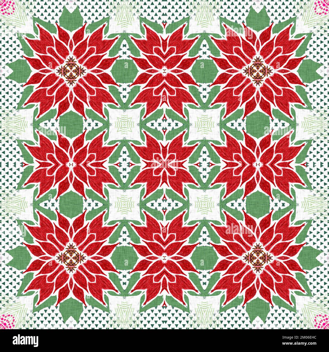 Seamless Christmas poinsettia retro pattern. Decorative ornament in ...