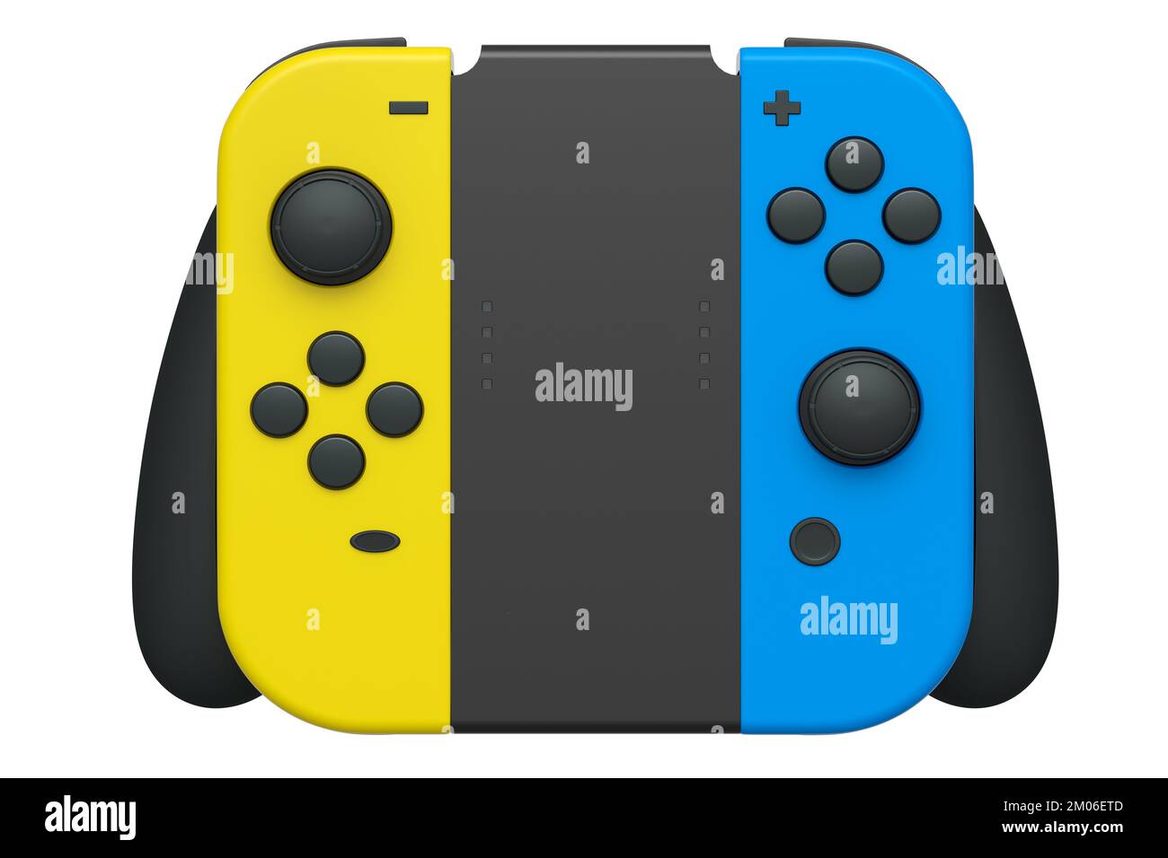 Portable video game controllers attached to touch screen on white ...