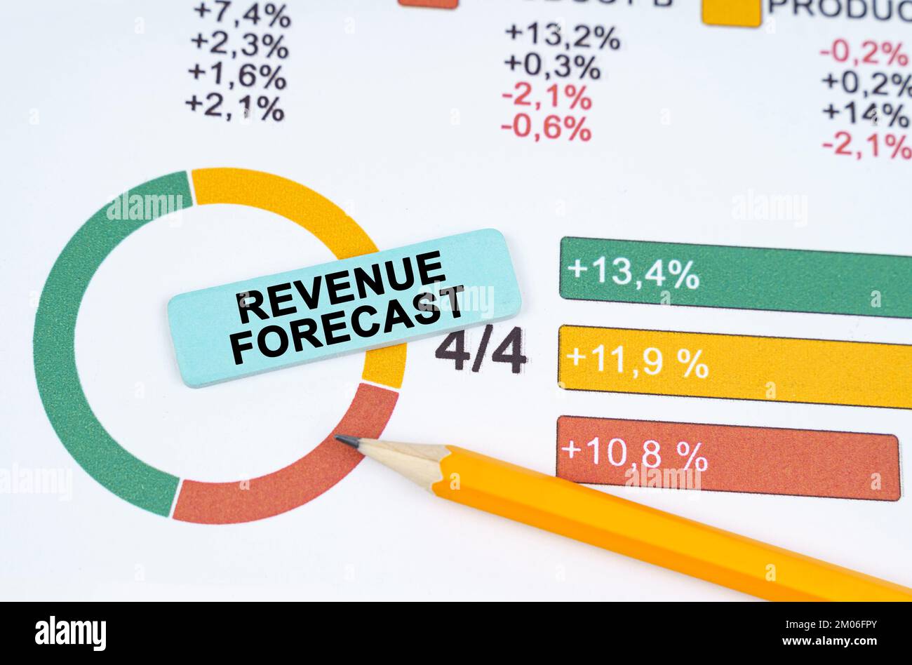 Business concept. On the business diagram is a pen and a sticker with ...