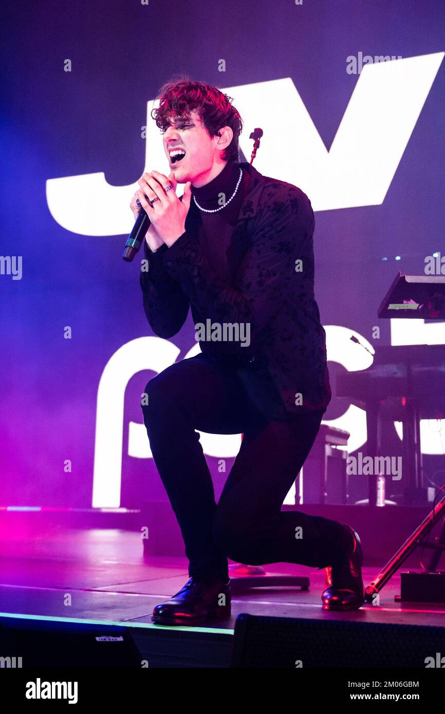 San Jose, USA. 03rd Dec, 2022. JVKE performs during 99.7 Now's Poptopia ...