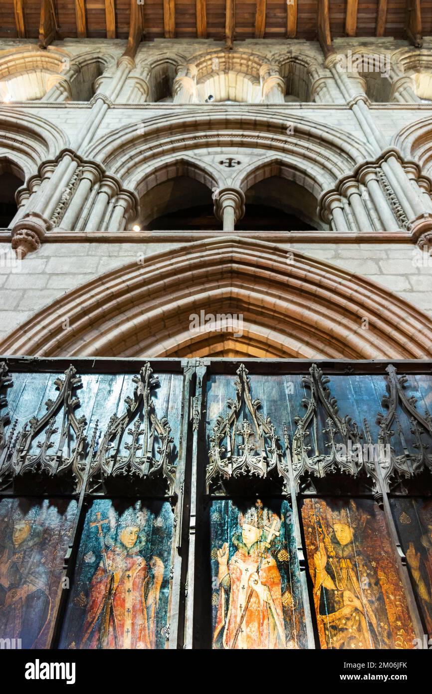 decorative wooden rood screen in Great Malvern church or minster Stock ...
