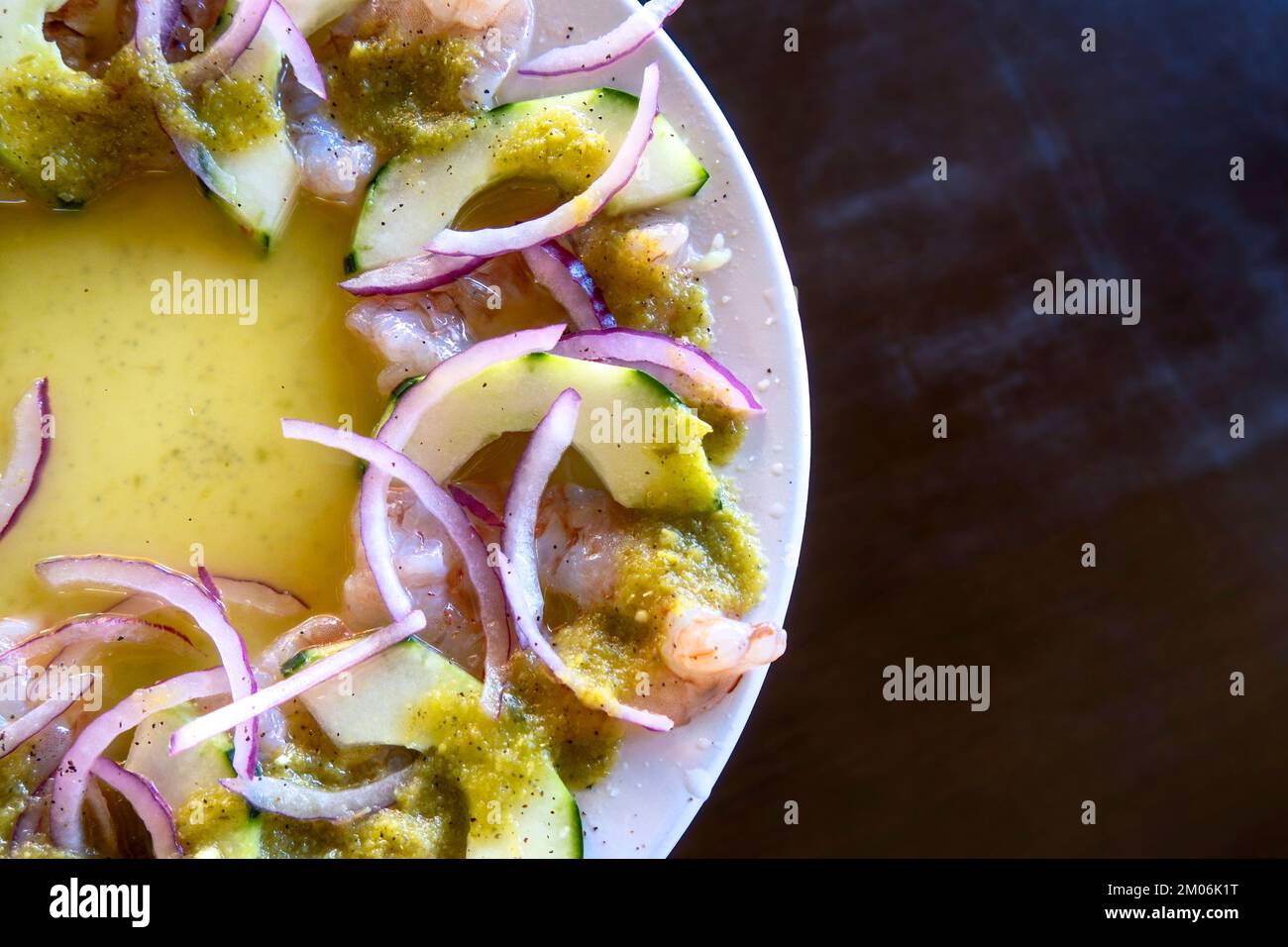A Aguachile, Mexican spicy marinated seafood dish with shrimp Stock ...
