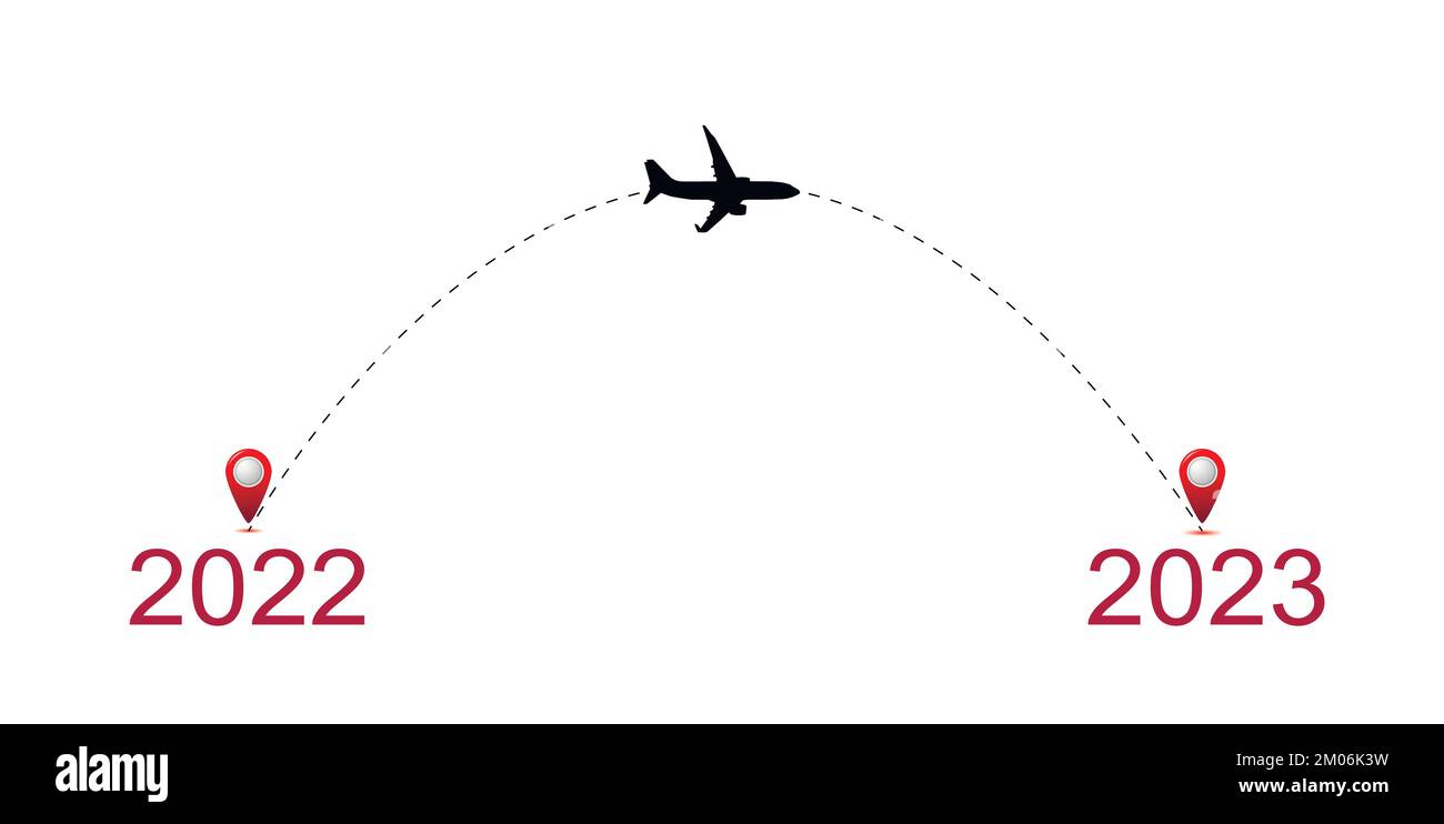 Dotted plane path from 2022 to 2023. The concept of meeting the New ...