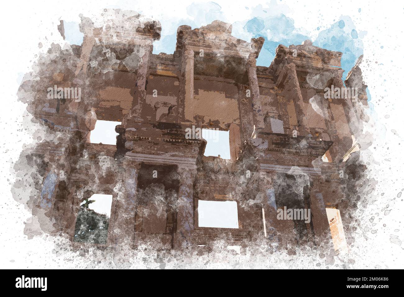 Watercolor illustration of Ephesus ancient city. Watercolor ...
