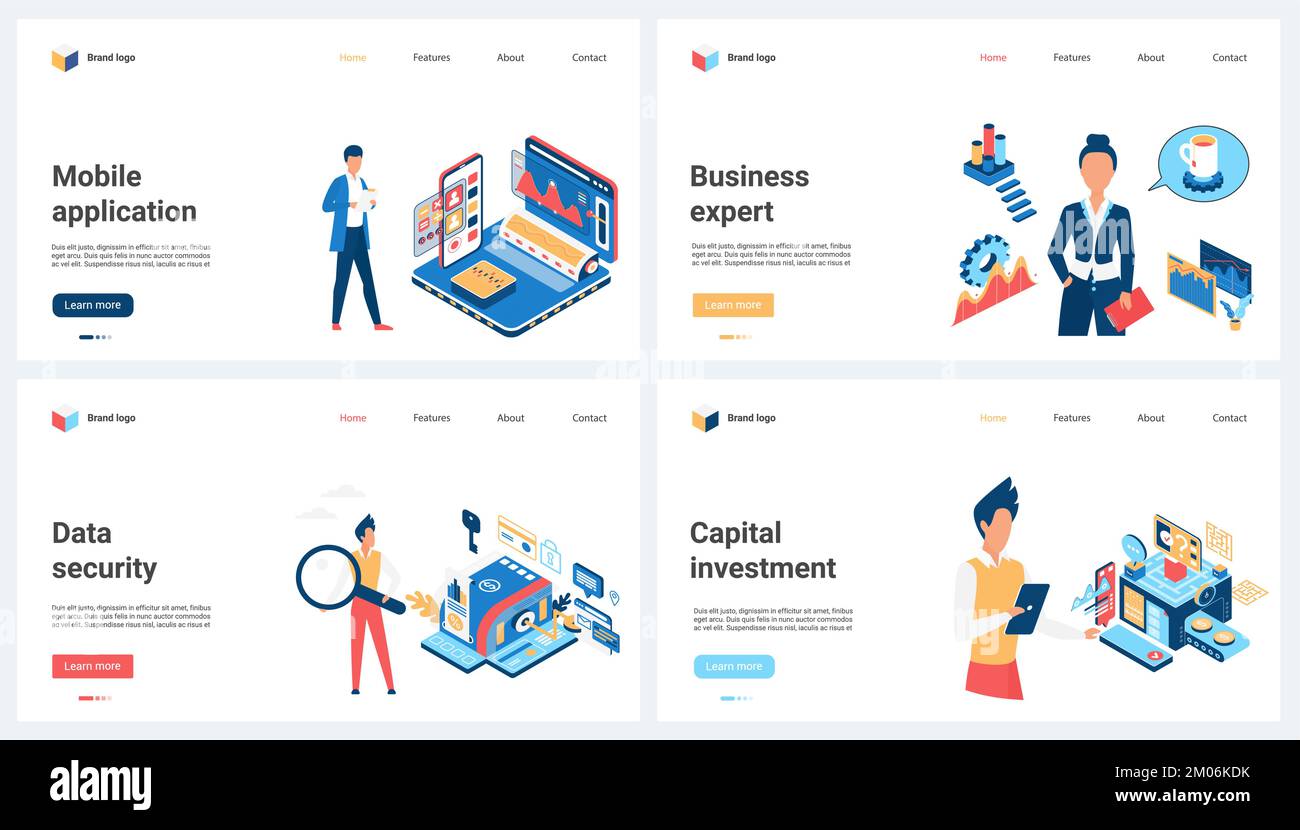 Expert advice on capital investment, audit, mobile app and data security set vector illustration ...