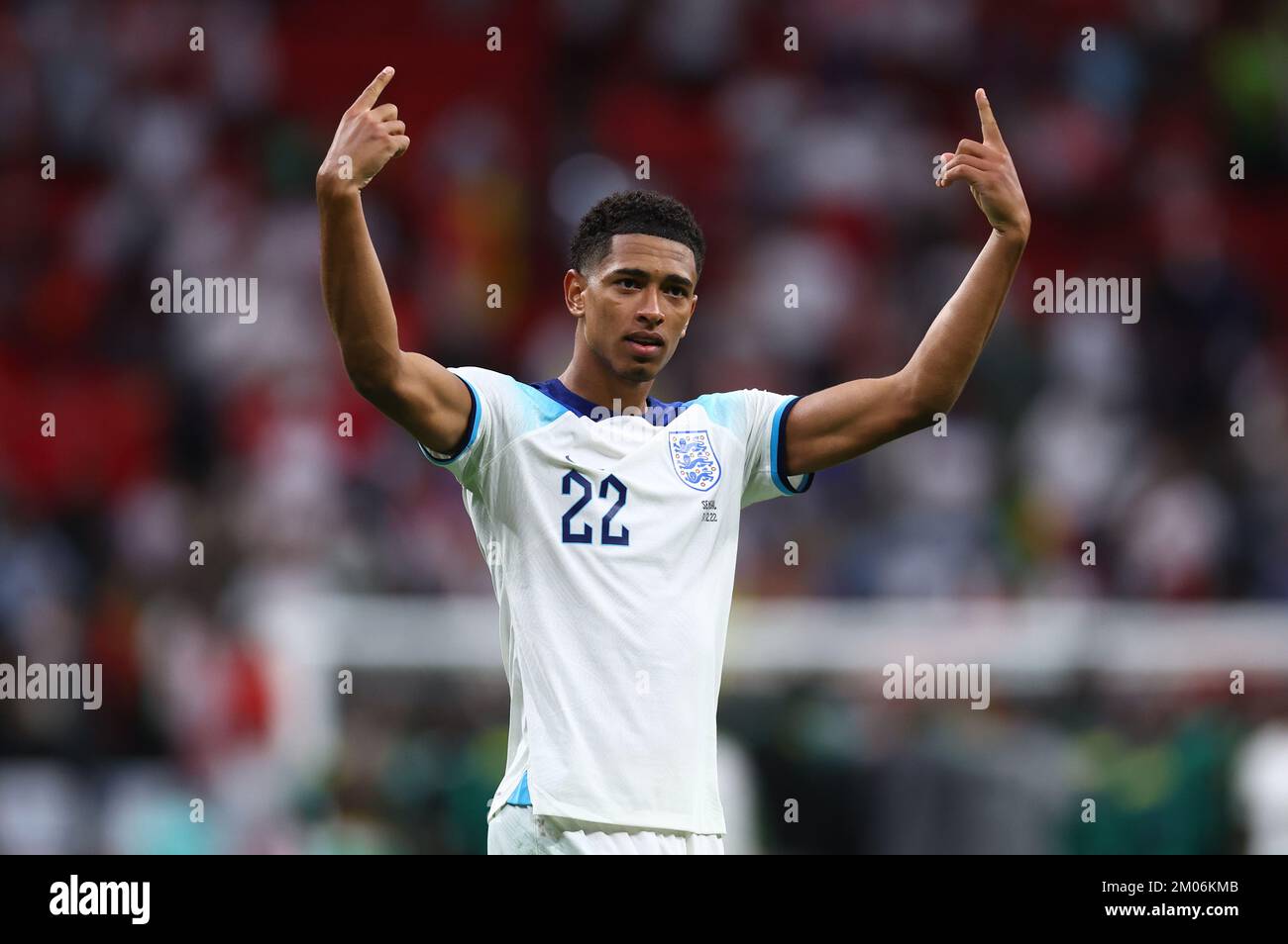 Al Khor, Qatar. 4th Dec, 2022. Jude Bellingham of England celebrates ...