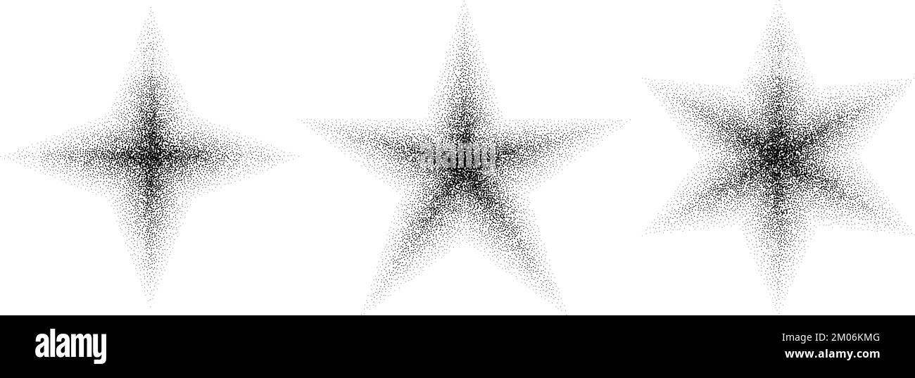 Dotted grain star set. Black noise texture asterisks collection. Black ...
