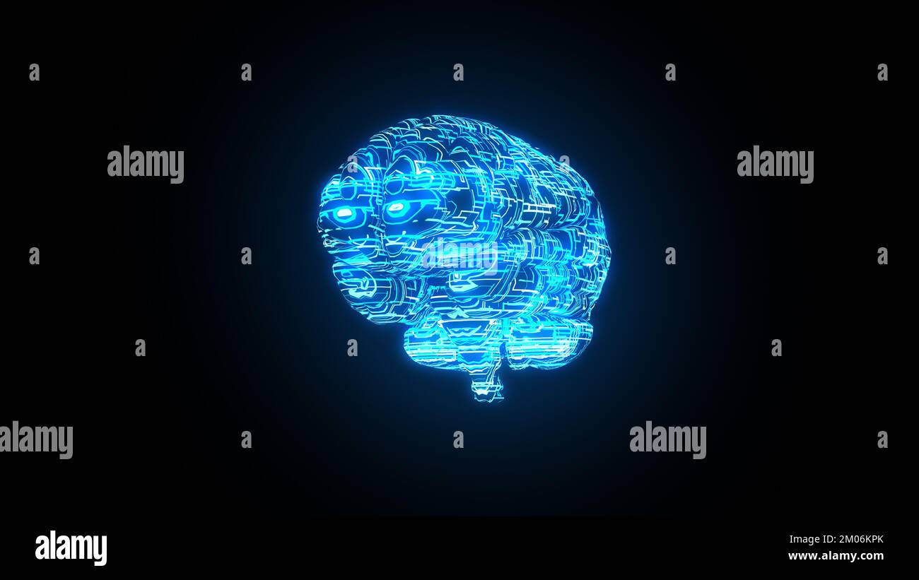 Meta Brain, 3D render of human brain with glow colourful surface Stock ...