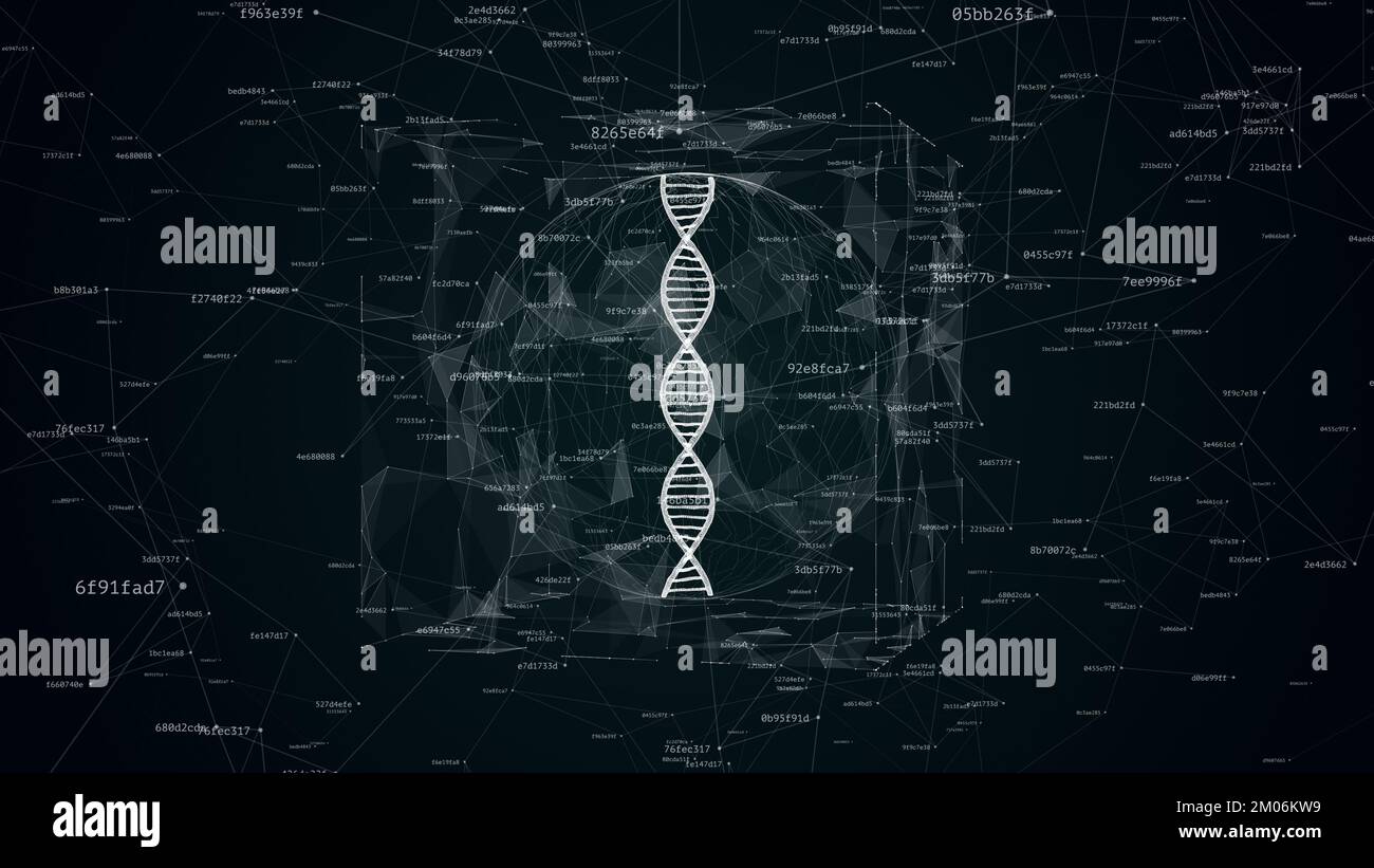 3d illustration of DNA in digital noise, abstract future science ...