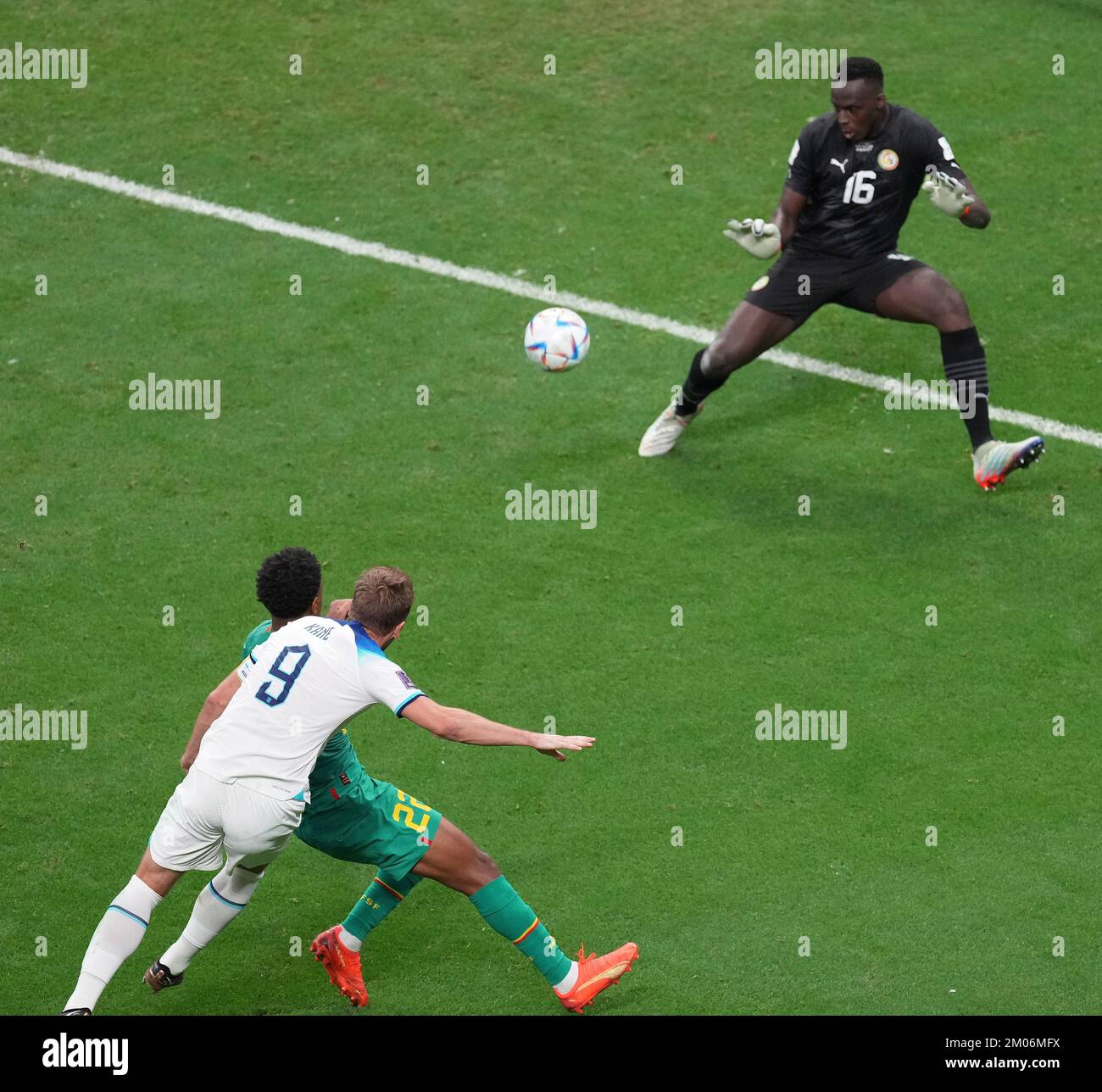 Al Khor, Qatar. 4th Dec, 2022. Harry Kane (#9) of England scores during ...