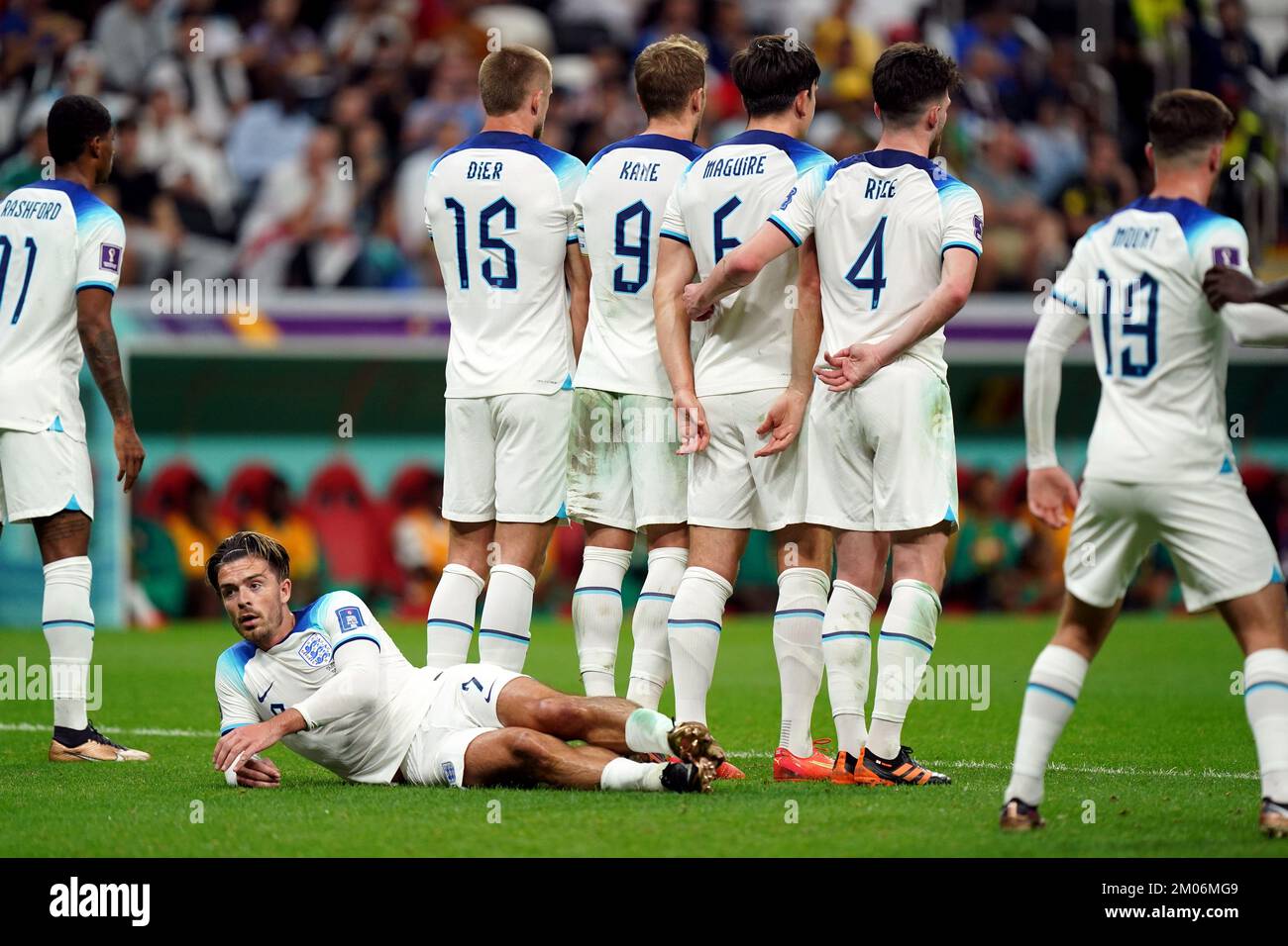 England's Marcus Rashford, Eric Dier, Harry Kane, Harry Maguire, Declan ...