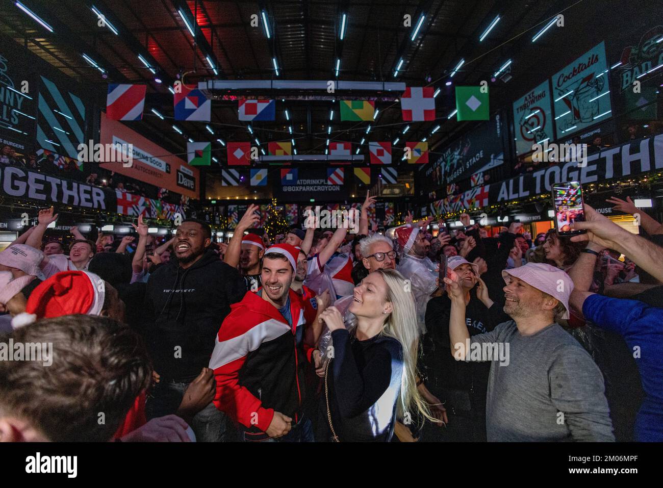 England fans at BOXPARK Croydon in London, watch a screening of the ...