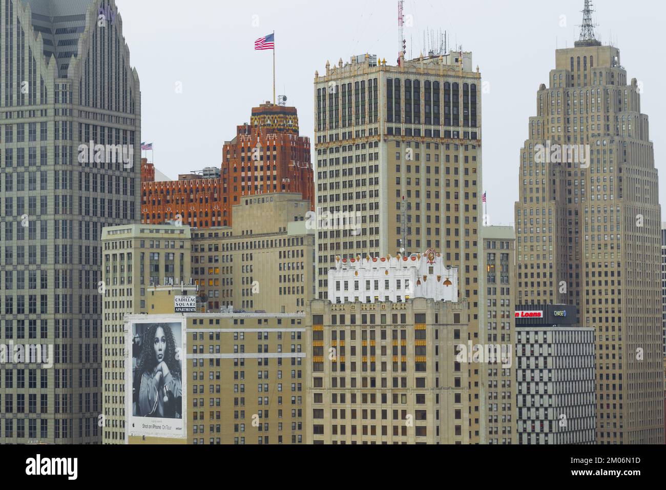 Downtown skyscrapers and the FInancial DIstrict of Detroit in Michigan ...
