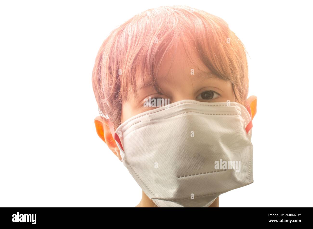 boy with a mask isolated on a white background. Cute happy child ...