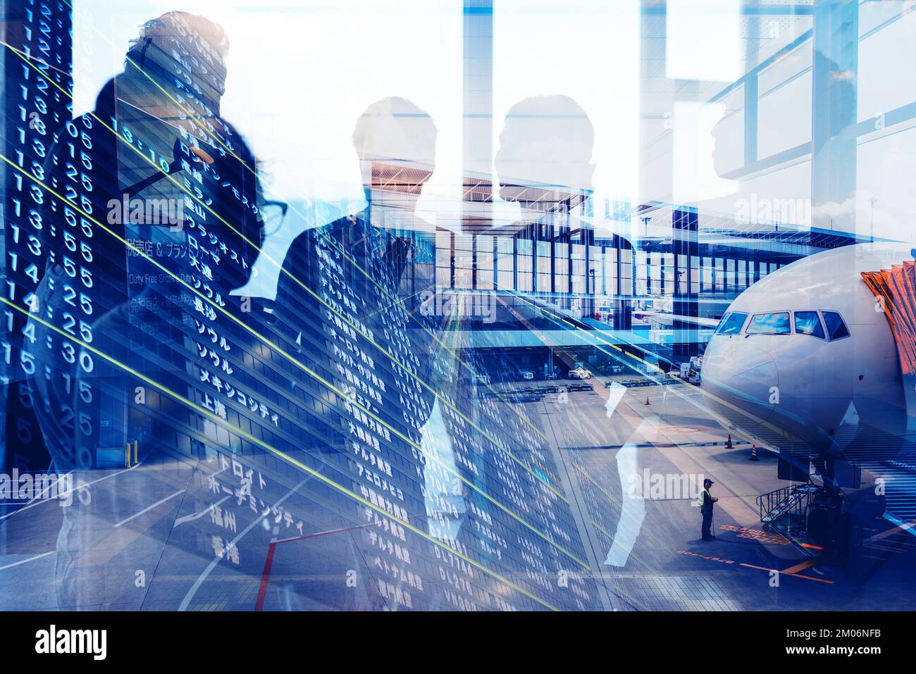 Aircraft runway with timetable of a modern airport building Stock Photo ...
