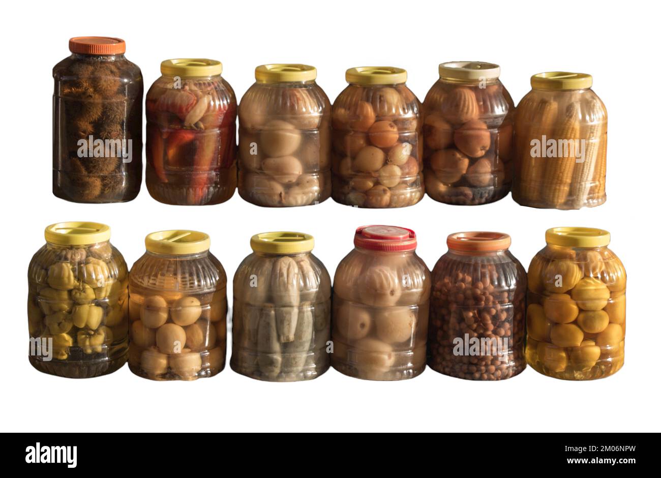 Plastic bottles preserved vegetables. Canned food in Plastic bottles ...