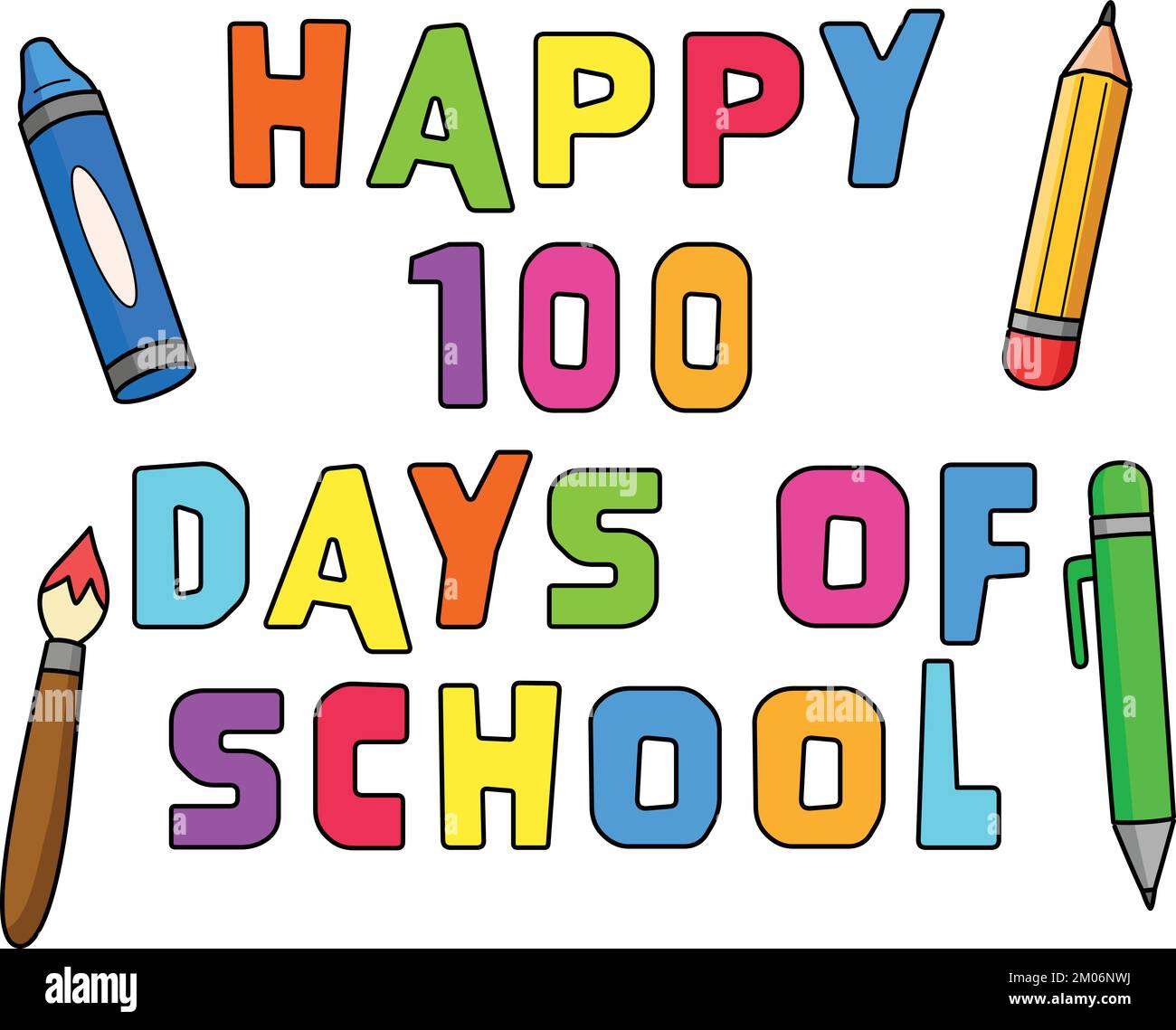 100th Day Of School Text Book Cartoon Clipart Stock Vector Image & Art ...