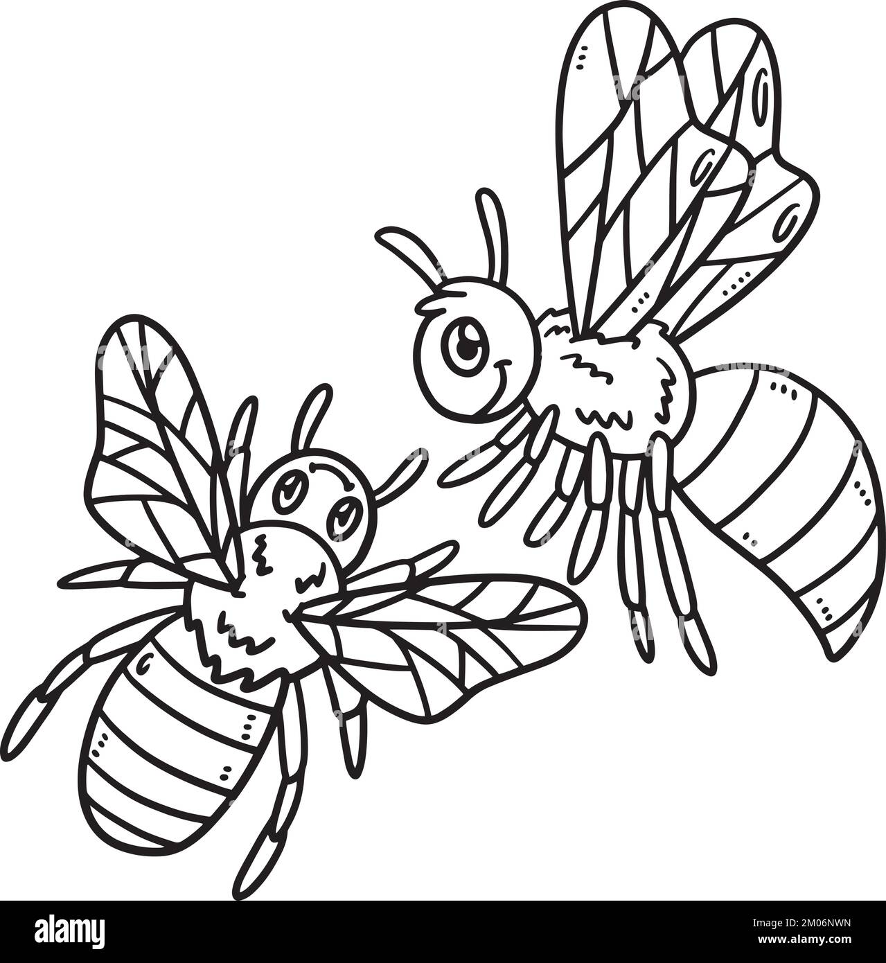 Spring Two Bees Isolated Coloring Page for Kids Stock Vector Image ...